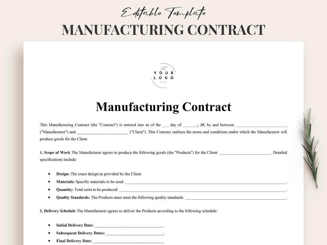Manufacturing Contract Template PDF | Professional Business Agreement ...