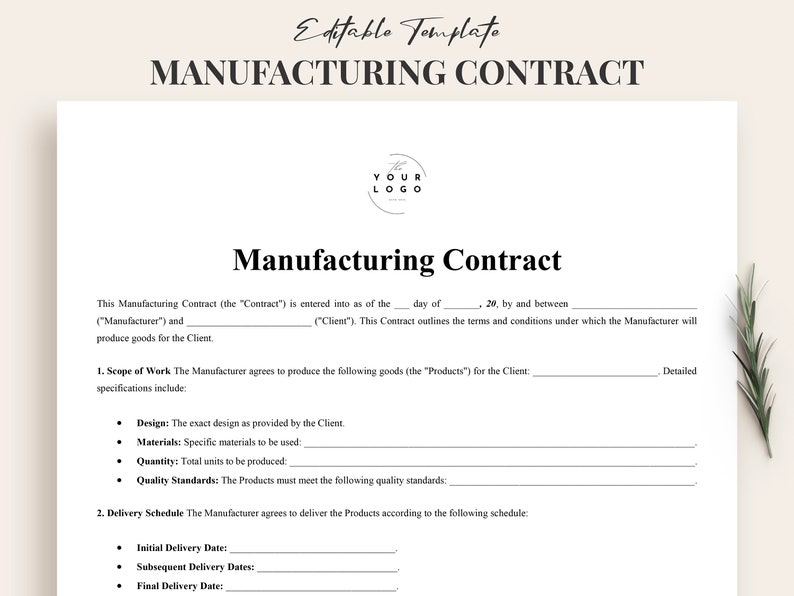 Manufacturing Contract Template PDF | Professional Business Agreement ...