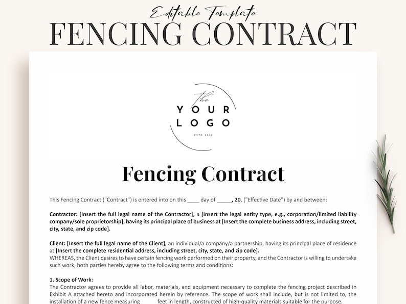 Fencing Contract Template - Fence Contract - Professional Fencing ...
