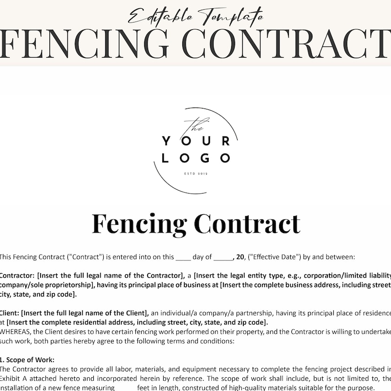Fencing Contract Template - Etsy