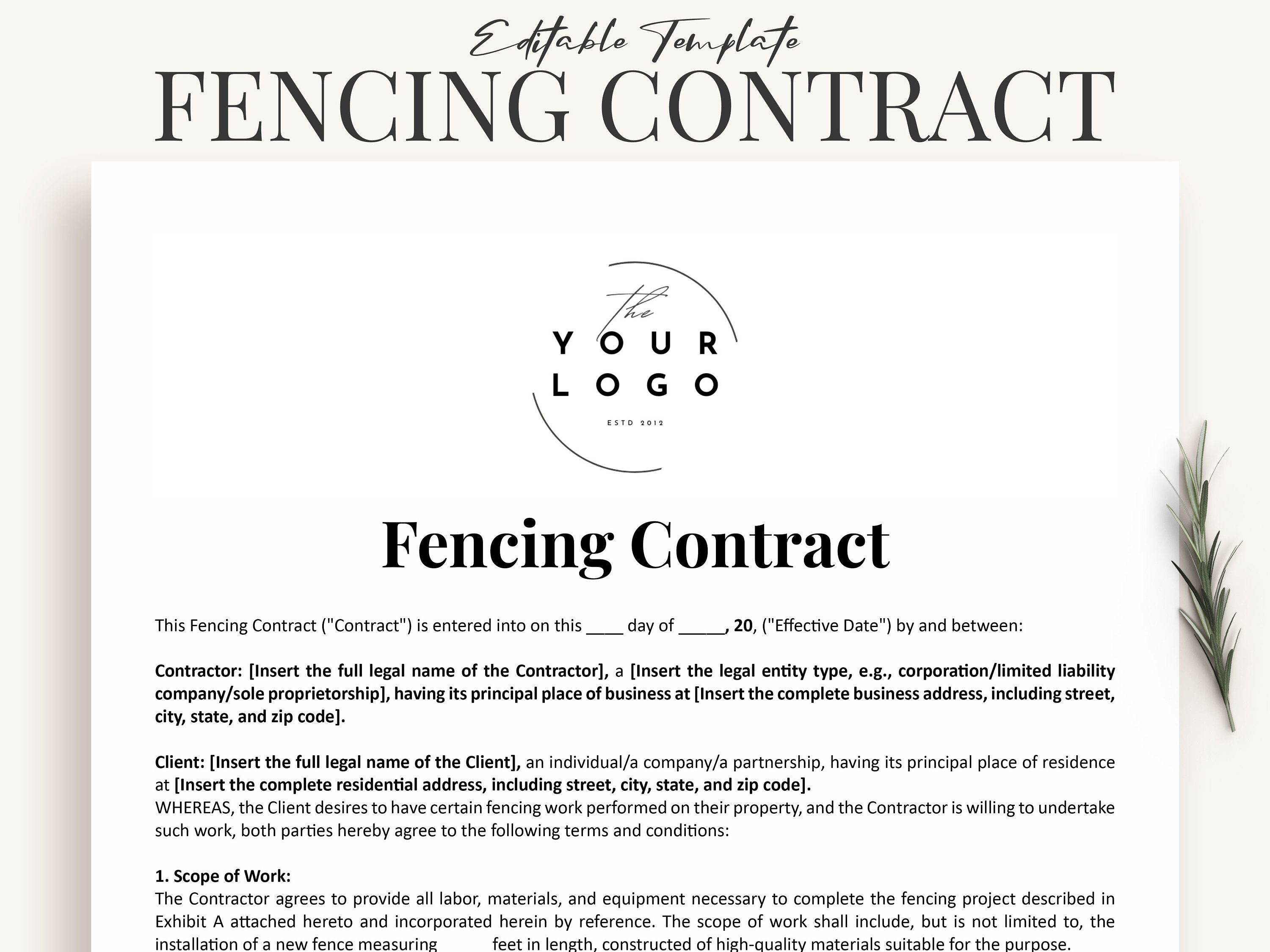 Fencing Contract Template - Fence Contract - Professional Fencing ...