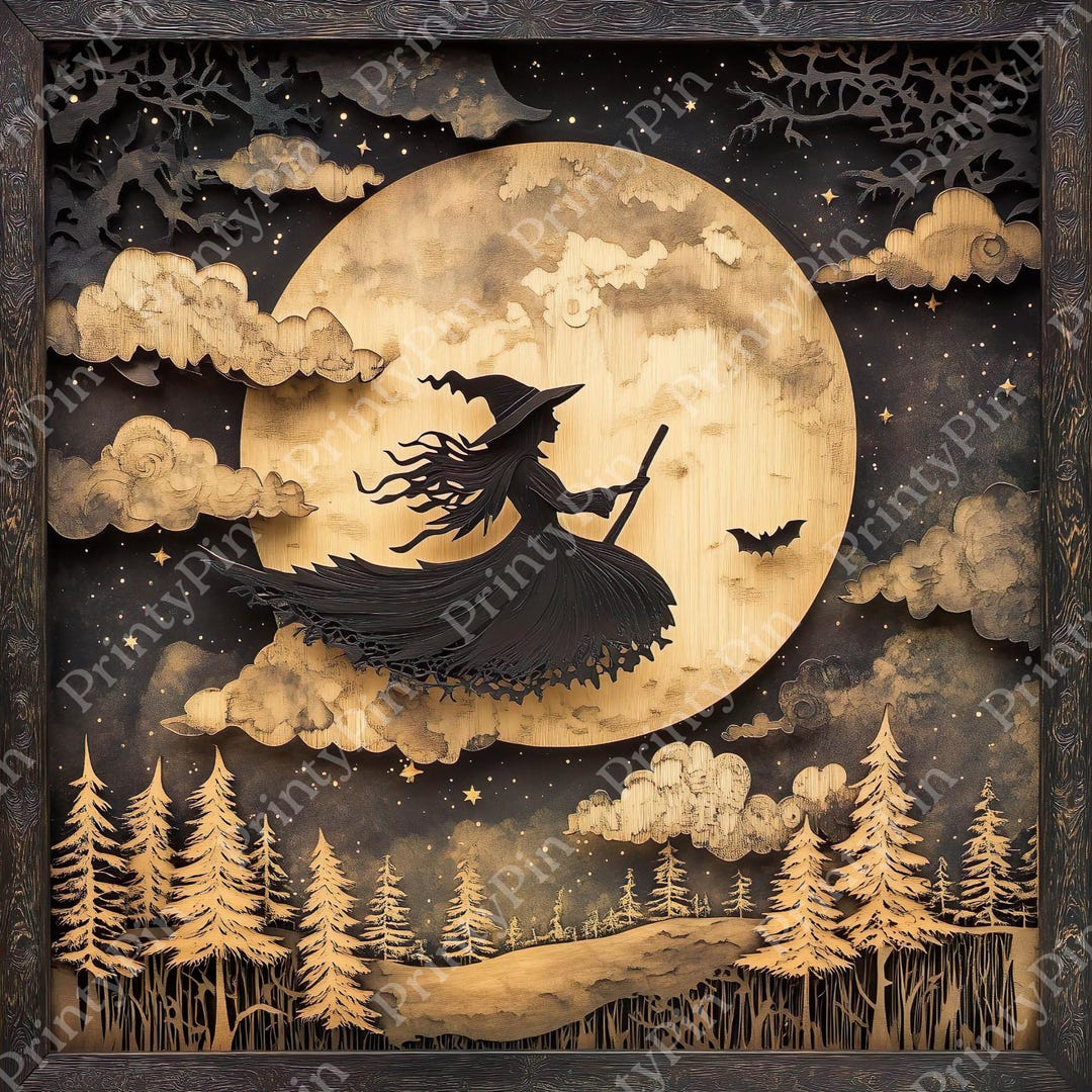 Witch 3D Layered Laser Cut File | Laser Engraving File | Laser Burn PNG ...