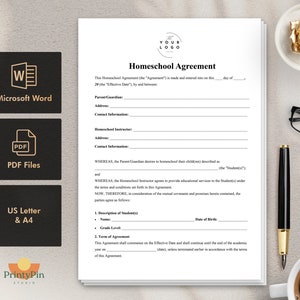 Customizable Homeschool Agreement Template - Editable Home Education ...