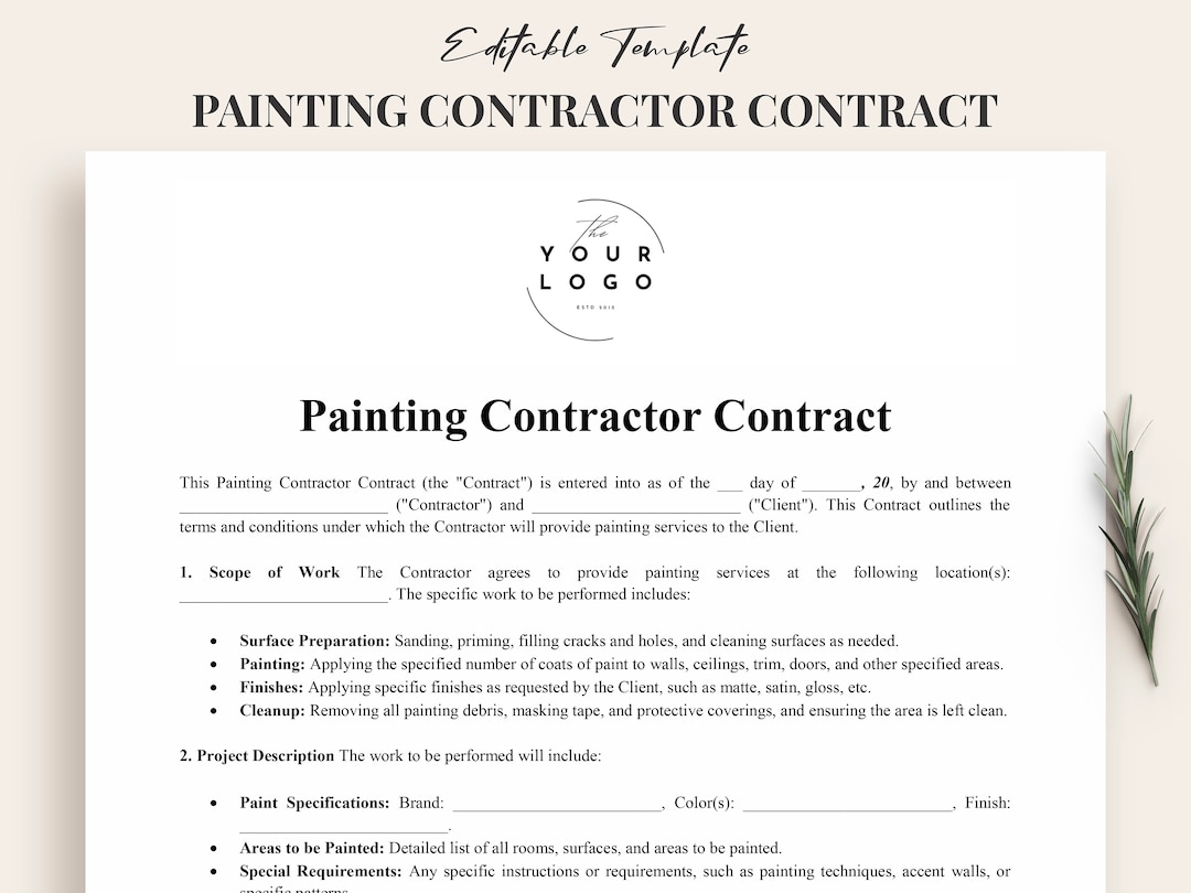 Painting Contractor Contract Template - Professional Painting Agreement ...