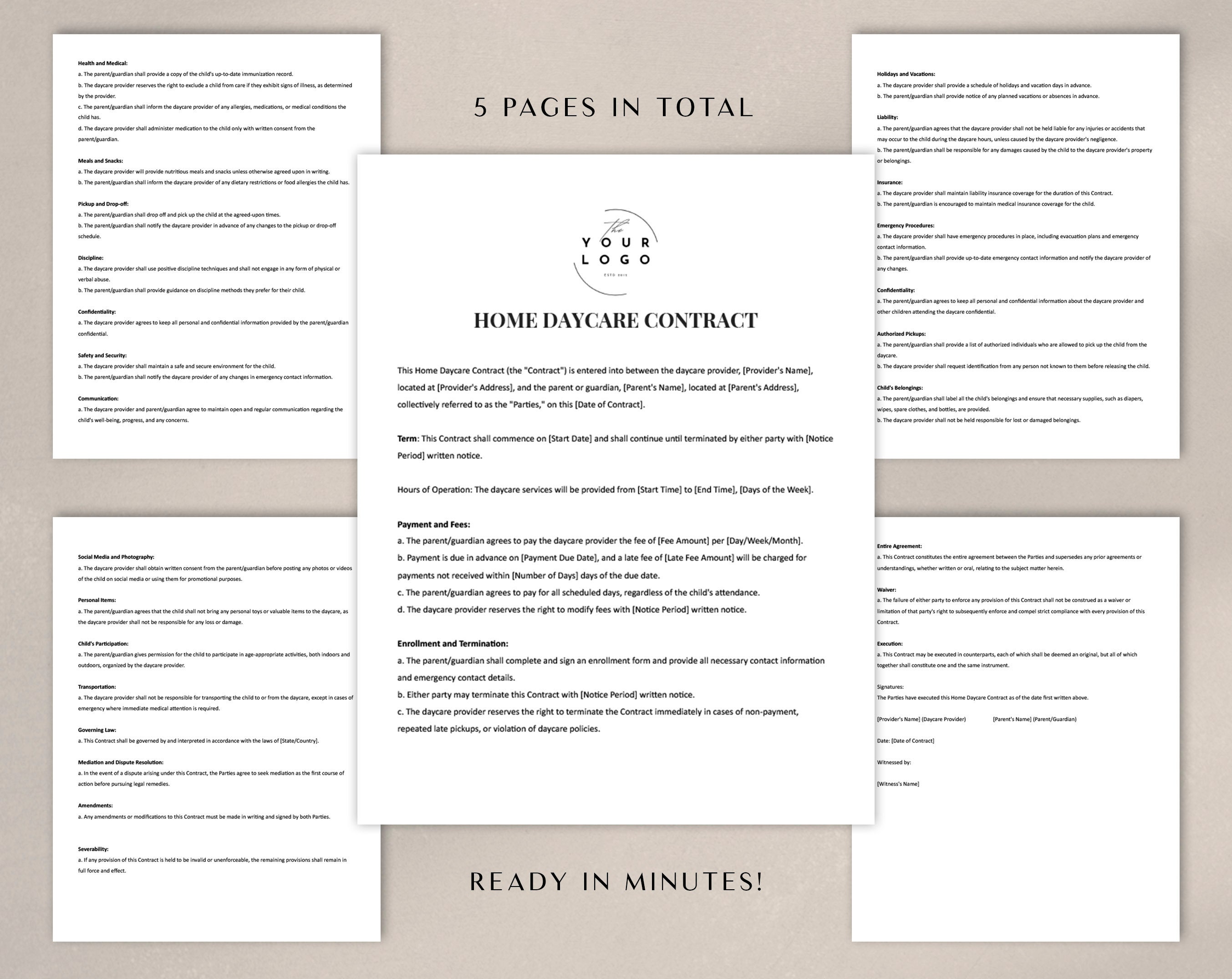 Home Daycare Contract Template | Detailed Childcare Agreement for ...