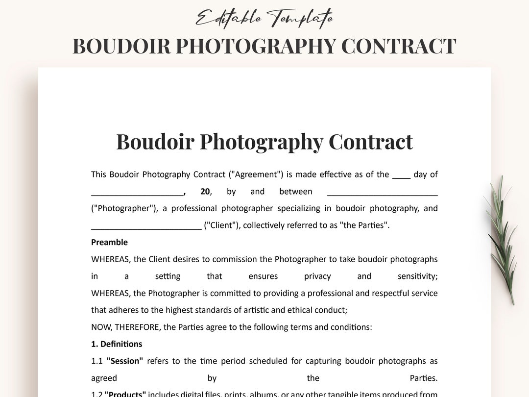 Boudoir Photography Contract Template - Customizable Photo Session ...