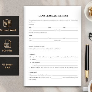 Land Lease Agreement Template Word - Printable, Customizable, Land ...