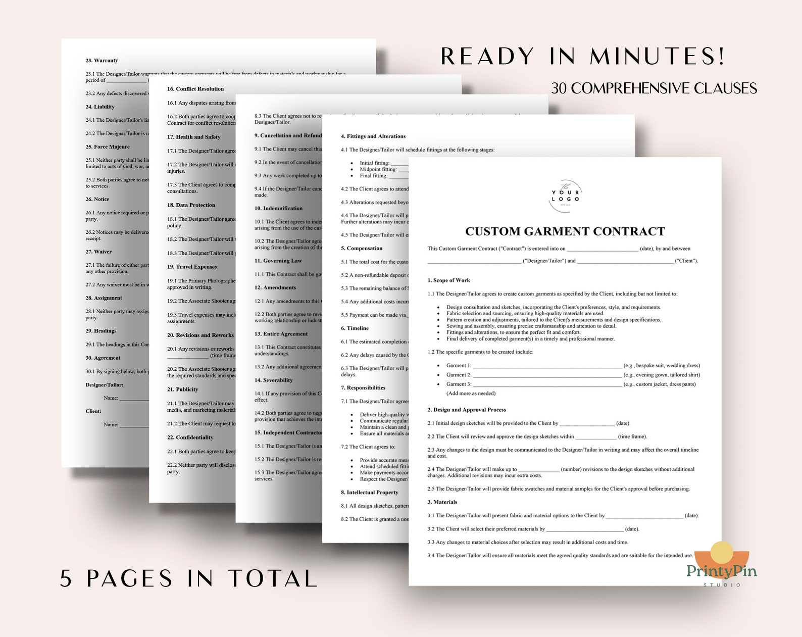 Custom Garment Contract Template | Editable Tailor-made Clothing ...