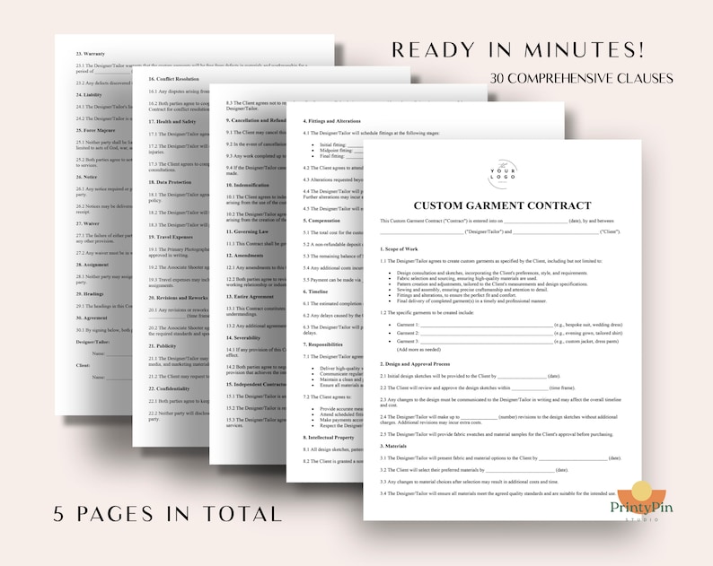 Custom Garment Contract Template | Editable Tailor-made Clothing ...