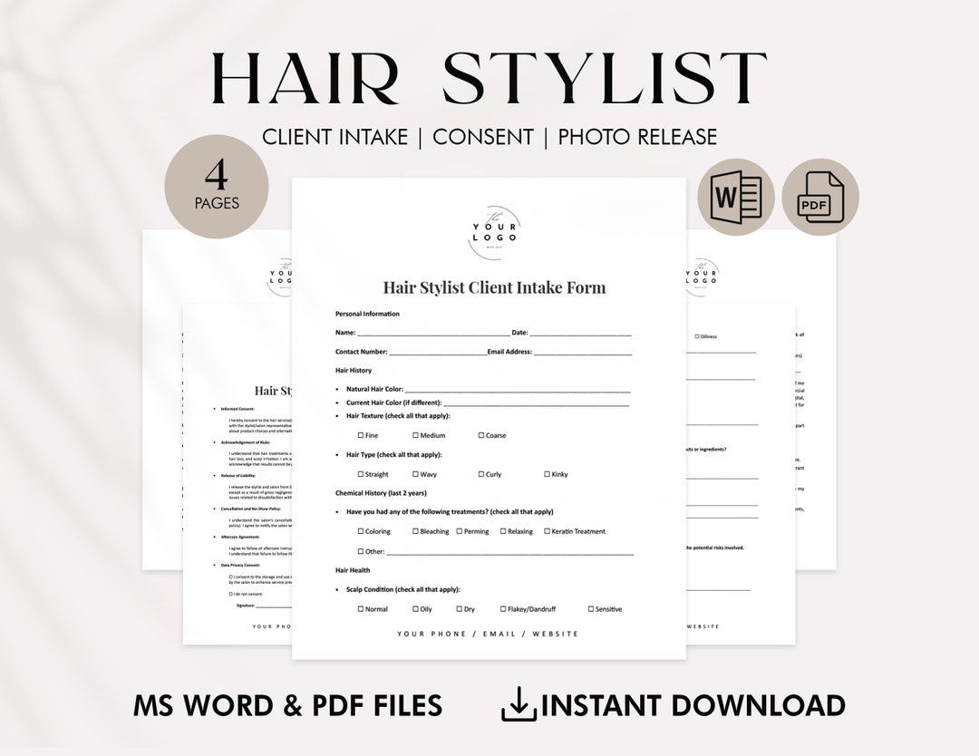 Hair Stylist Client Intake Form, Photo Release & Consent Template ...
