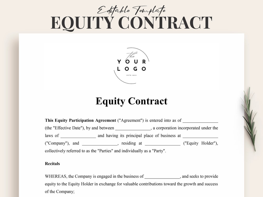 Equity Agreement Template - Instant Download, Customizable Shareholder Contract, Business ...