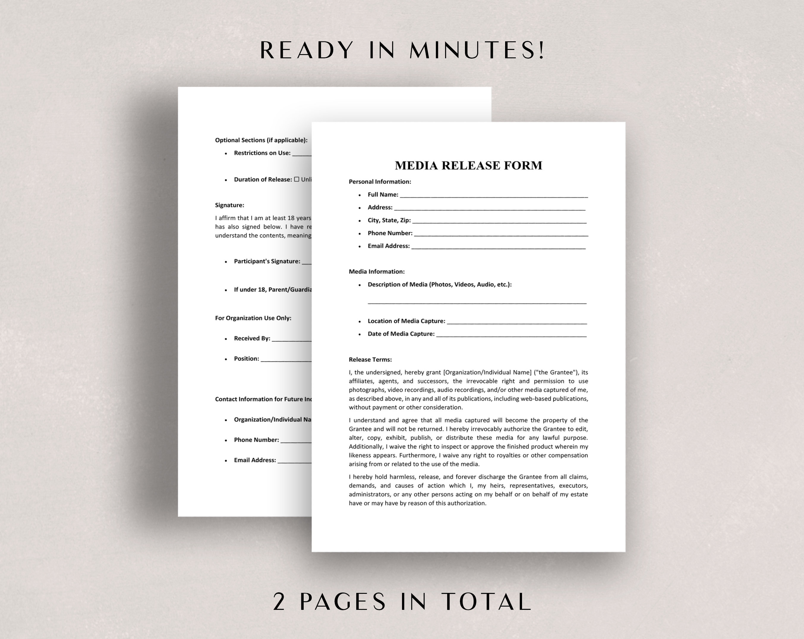Media Release Form Template Word & PDF - Printable General Consent Form ...