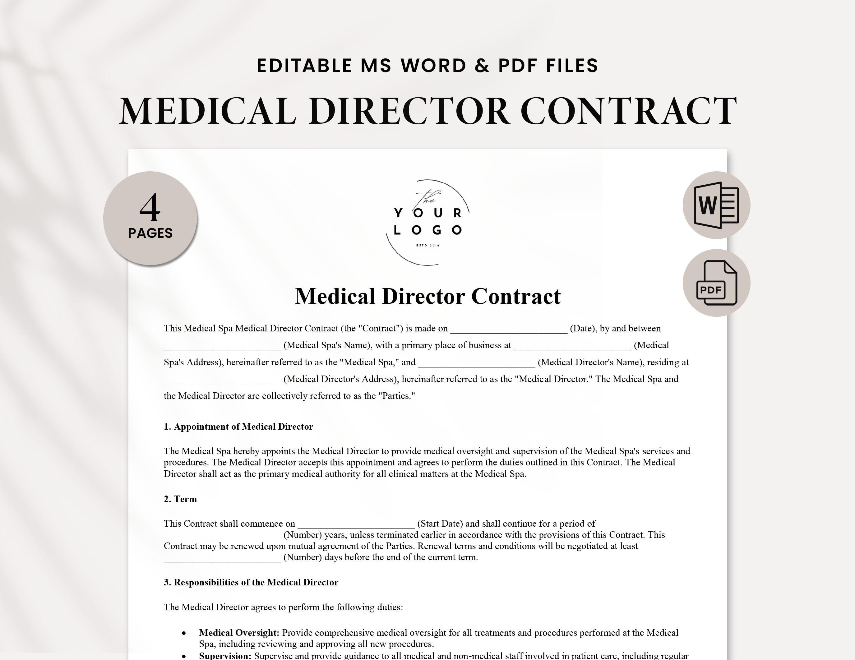 Medical Director Contract Template | Editable & Professional Medical ...