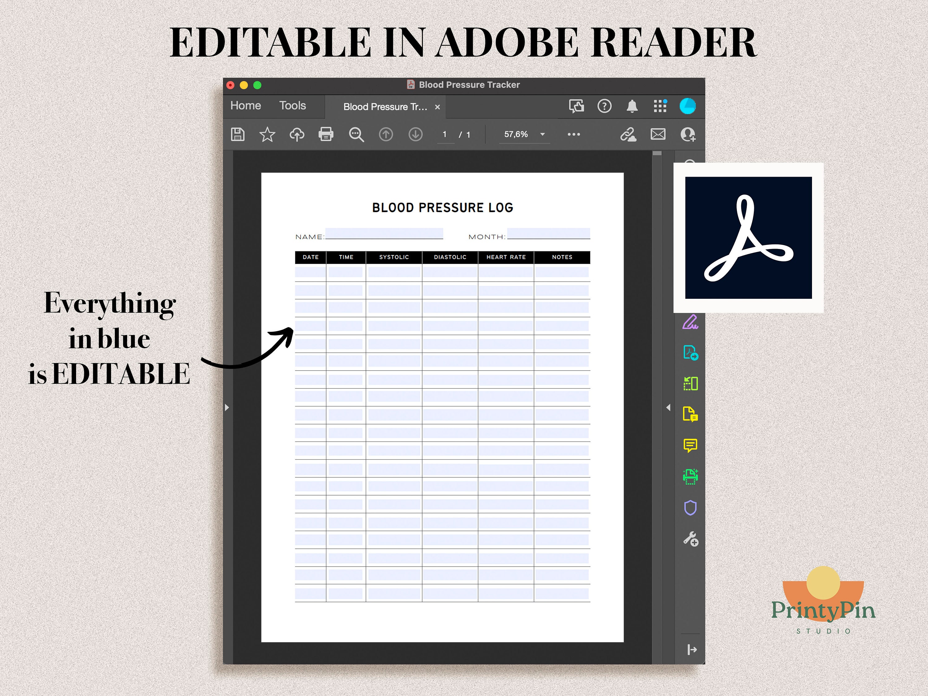 Blood Pressure Log Editable Printable - Blood Pressure Tracker ...