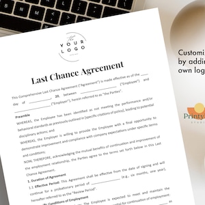 Last Chance Agreement Template - Editable Word & PDF Document for ...