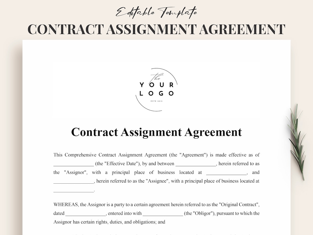 Contract Assignment Agreement Template - Instant Download Editable PDF ...