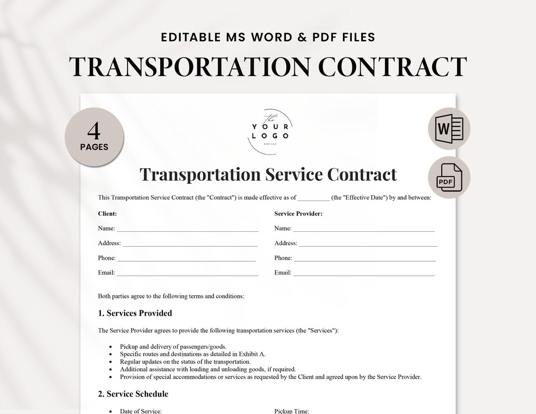 Transportation Service Agreement, Editable Event Transportation ...