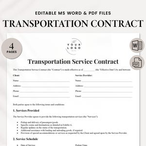 Transportation Service Agreement, Editable Event Transportation ...