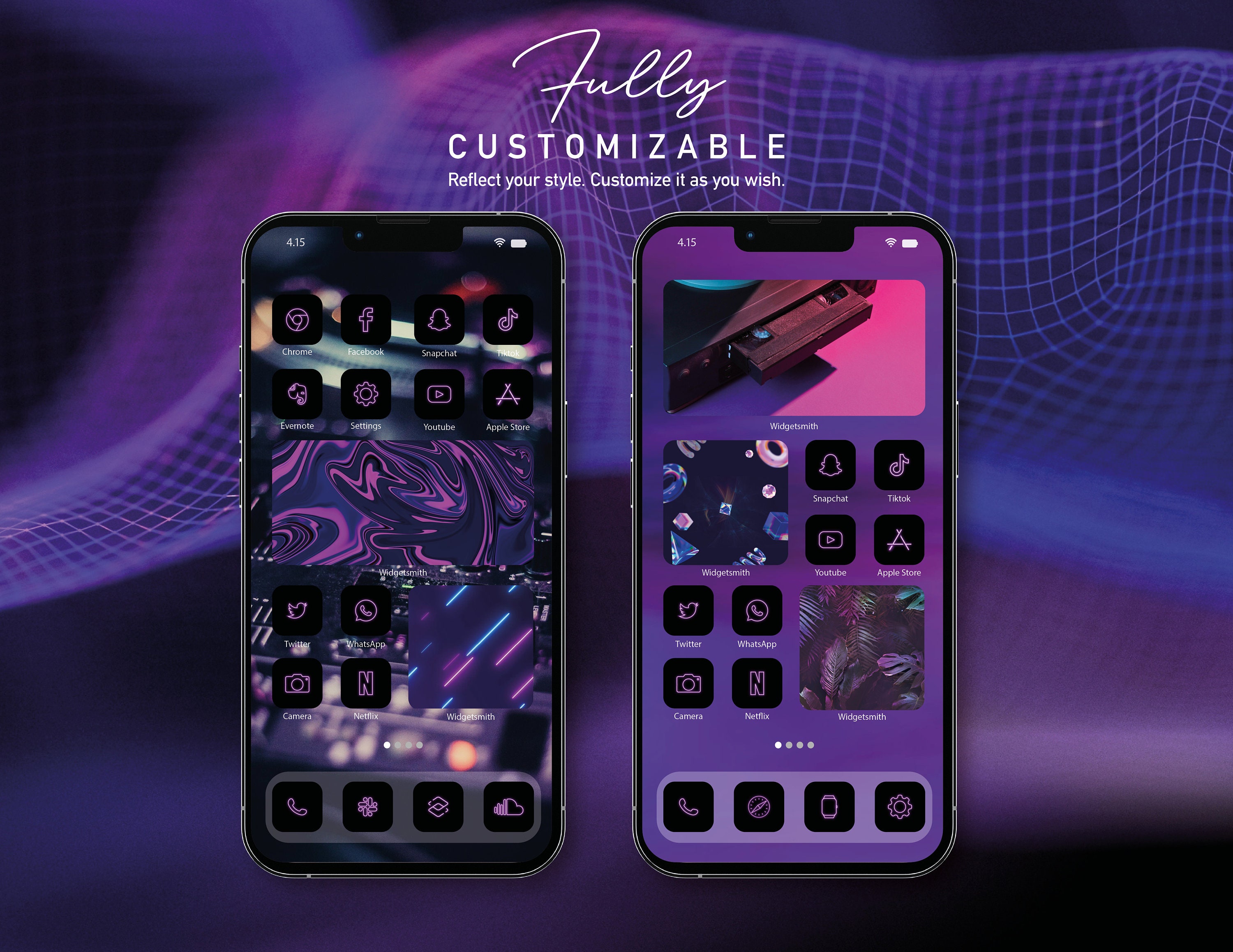 Purple Neon Ios 14-ios 16 App Icon Pack Aesthetic Magenta - Etsy