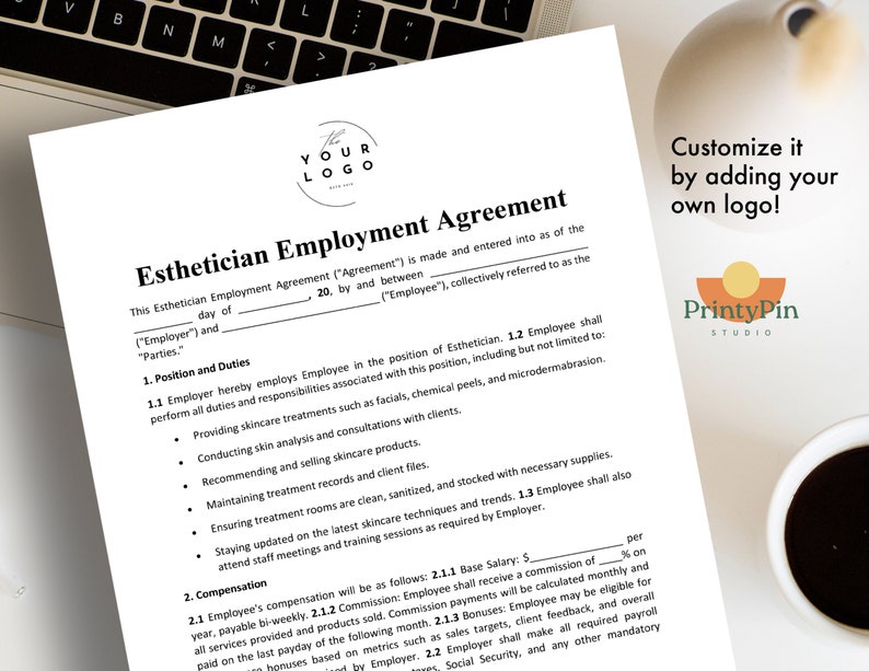 Esthetician Employment Agreement Template | Spa Employee Contract | Salon Job Agreement Form ...