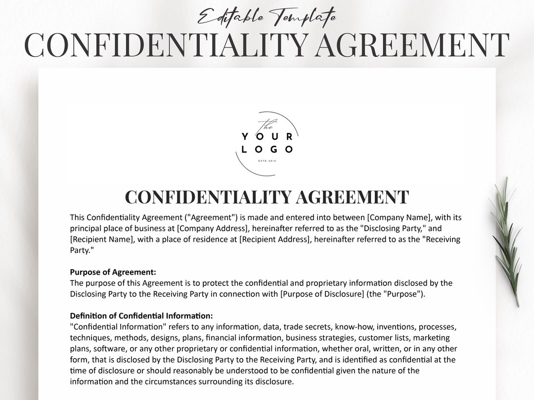 Professional Confidentiality Agreement Template Word & PDF | Protect ...