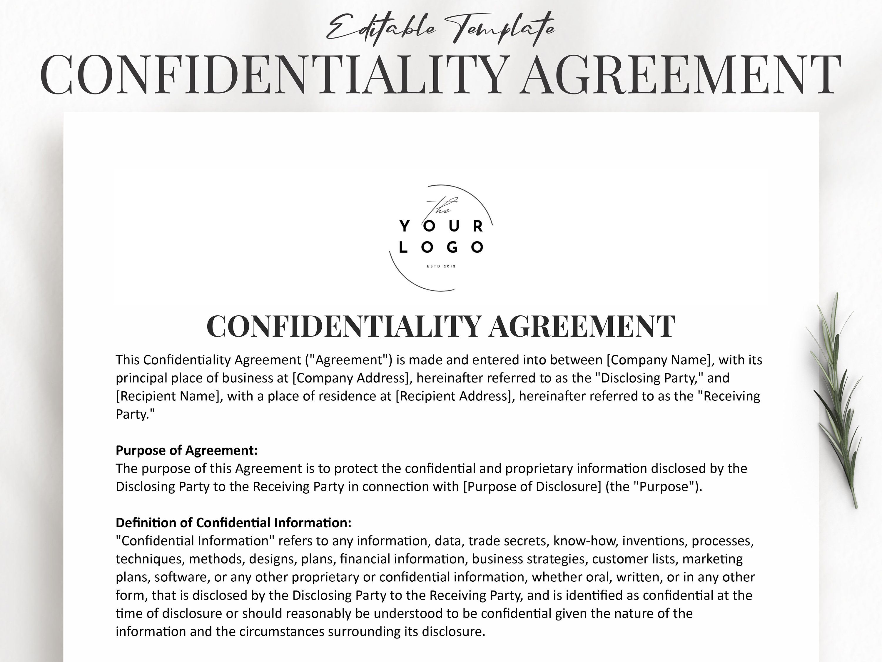 Confidentiality Agreement Template 18 Printable Employee