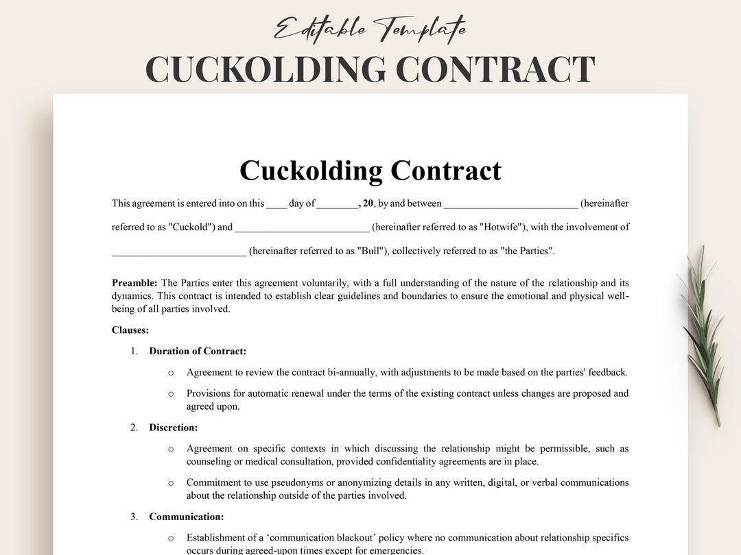 Cuckolding Contract Template PDF - Cuckold Agreement With Detailed Clauses and Customizable ...