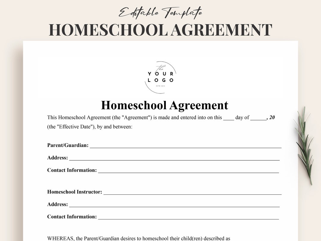 Customizable Homeschool Agreement Template - Editable Home Education ...