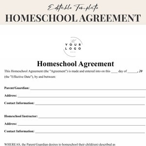 Customizable Homeschool Agreement Template - Editable Home Education ...