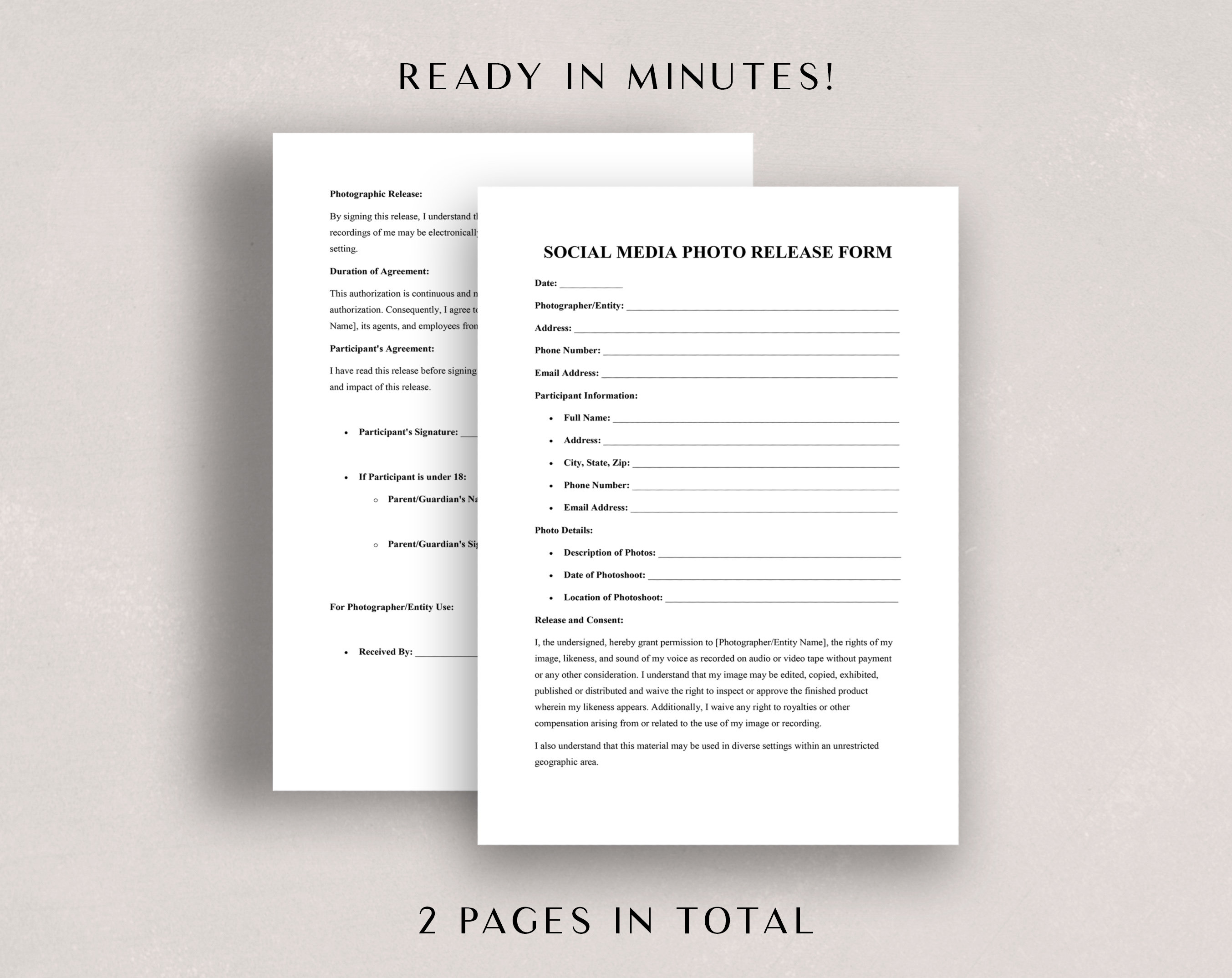 Printable Simple Social Media Photo Release Form Template - Instant ...