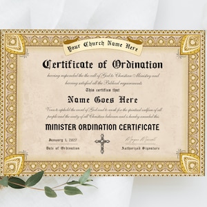 Ordination Certificate Template, Gospel Ministry Certificate Template, Editable Certificate of ...