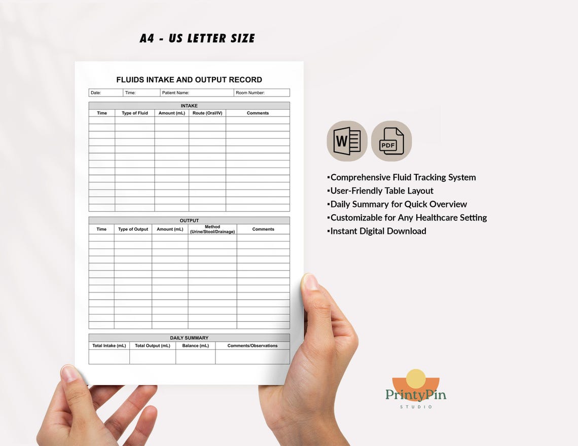 Printable Fluid Intake and Output Record Template | Nursing ...