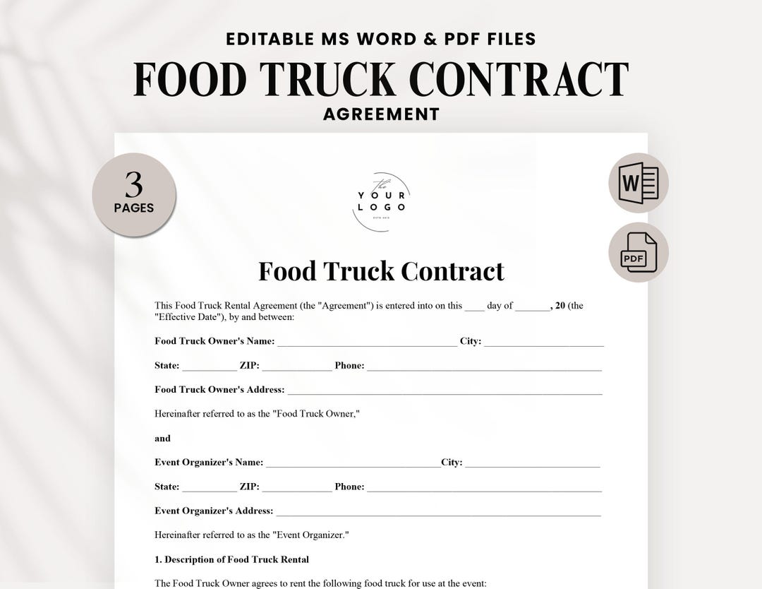 Printable Food Truck Contract Template - Food Truck Rental Agreement ...
