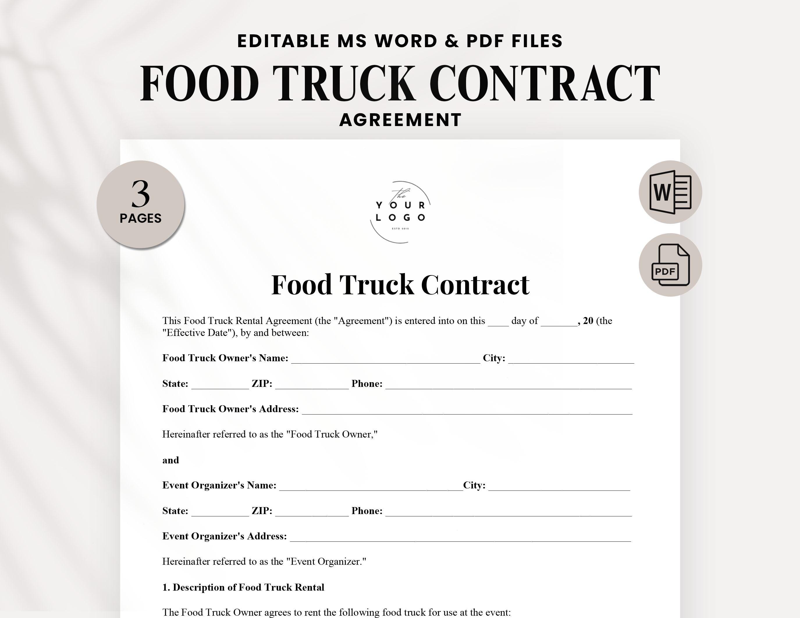 Printable Food Truck Contract Template - Food Truck Rental Agreement ...