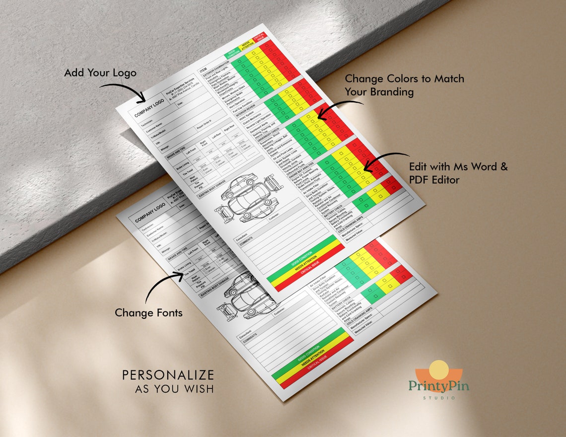 Editable Vehicle Inspection Report Template | Fillable PDF & Word Auto ...