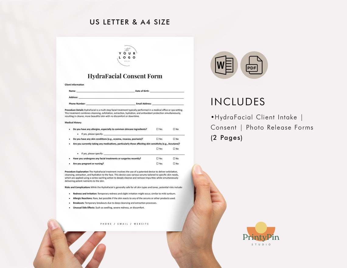 Hydrafacial Consent Form Template for Estheticians - Editable Client ...