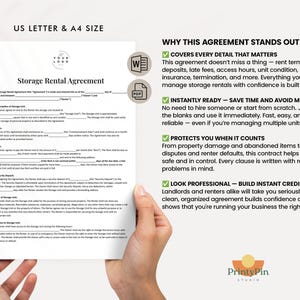 Storage Rental Agreement | Detailed Storage Unit Contract Word Template ...