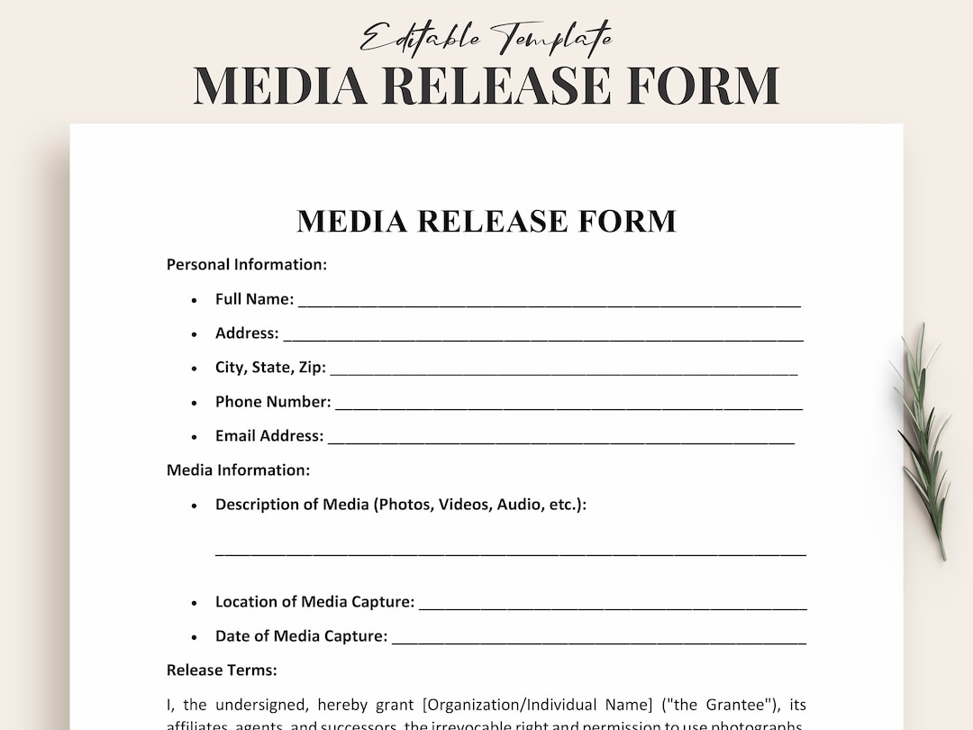 Media Release Form Template Word & PDF - Printable General Consent Form ...