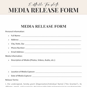 Media Release Form Template Word & PDF - Printable General Consent Form ...