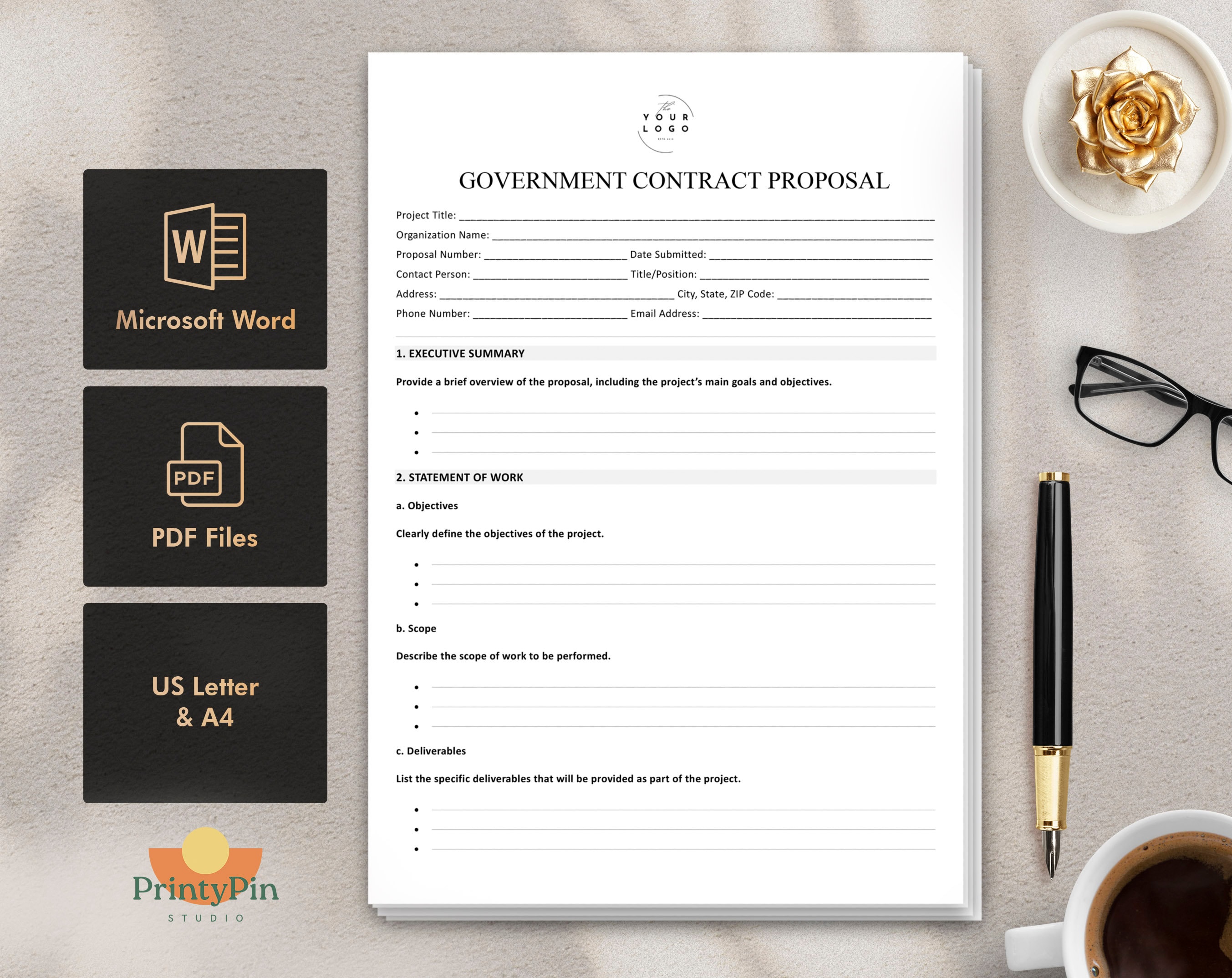 Government Contract Proposal Template | Printable & Editable Government ...