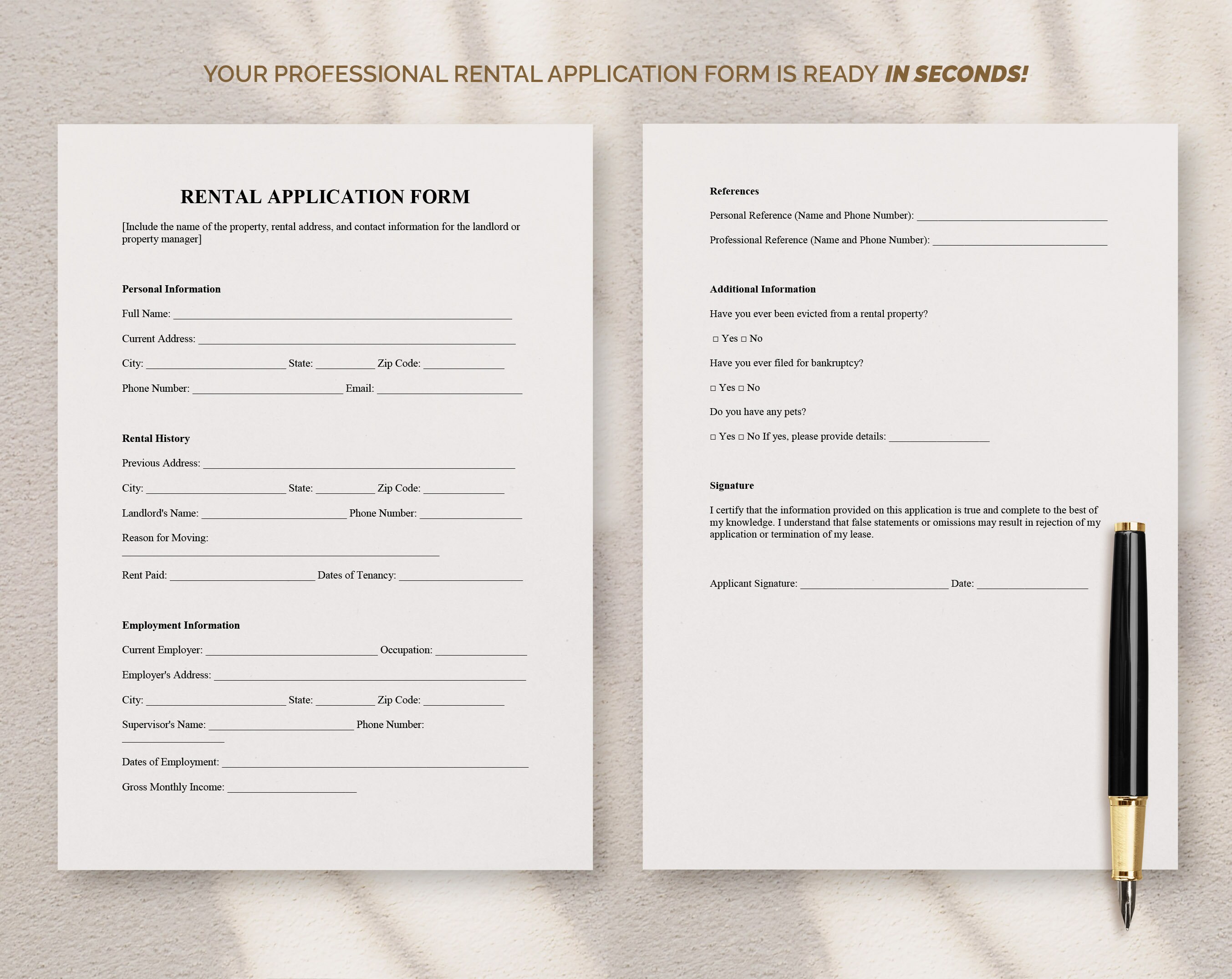 Rental Application Form, Rental Application Form Template, Printable ...