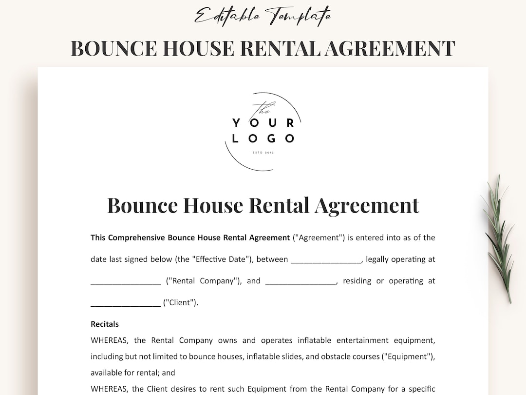 Bounce House Rental Agreement Template Instant Download Editable Event ...