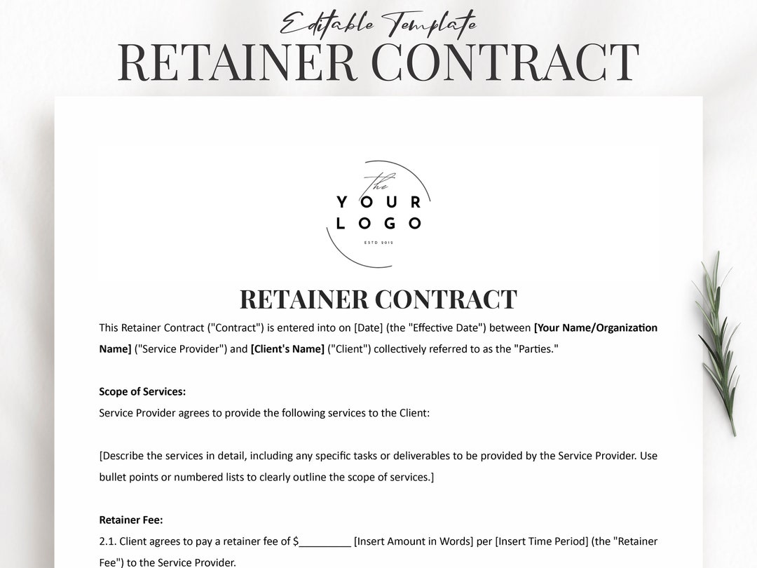 Professional Retainer Contract Template | Detailed & Customizable ...