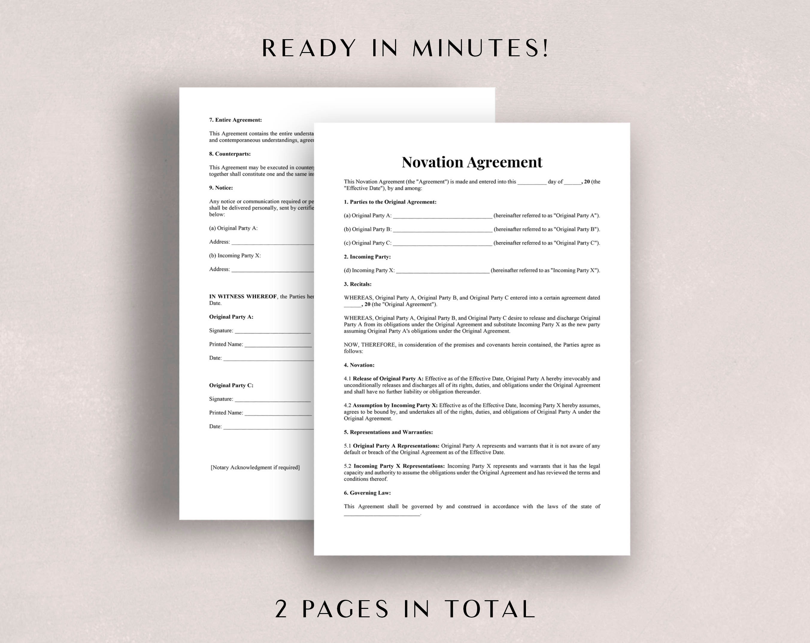 Novation Agreement Template - Printable Contract Template for ...
