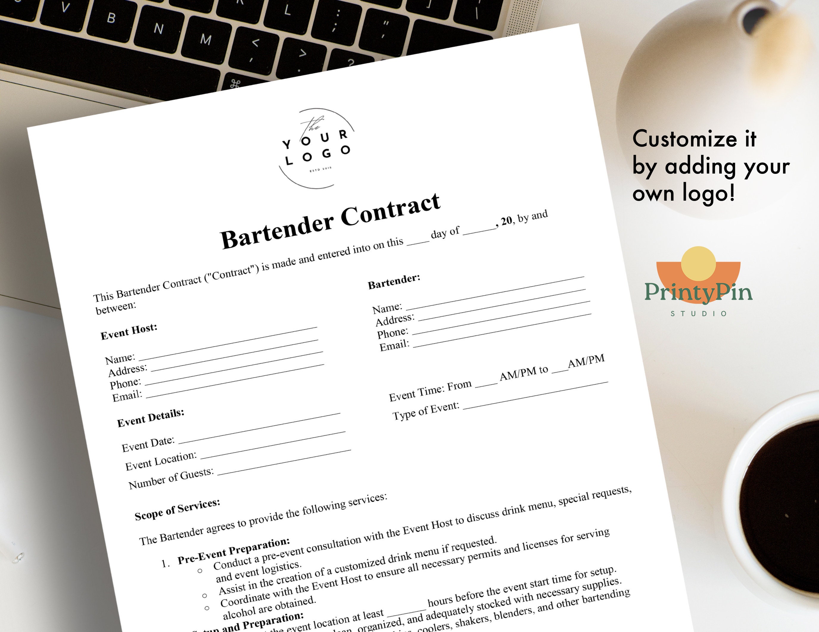 Bartender Contract Template | Detailed and Professional Bartending ...
