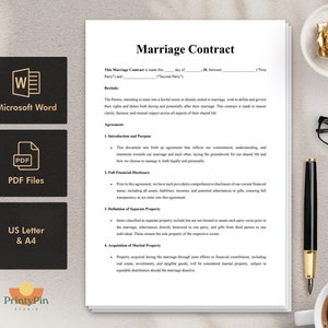 Marriage Contract Template Word - Customizable & Editable Relationship ...