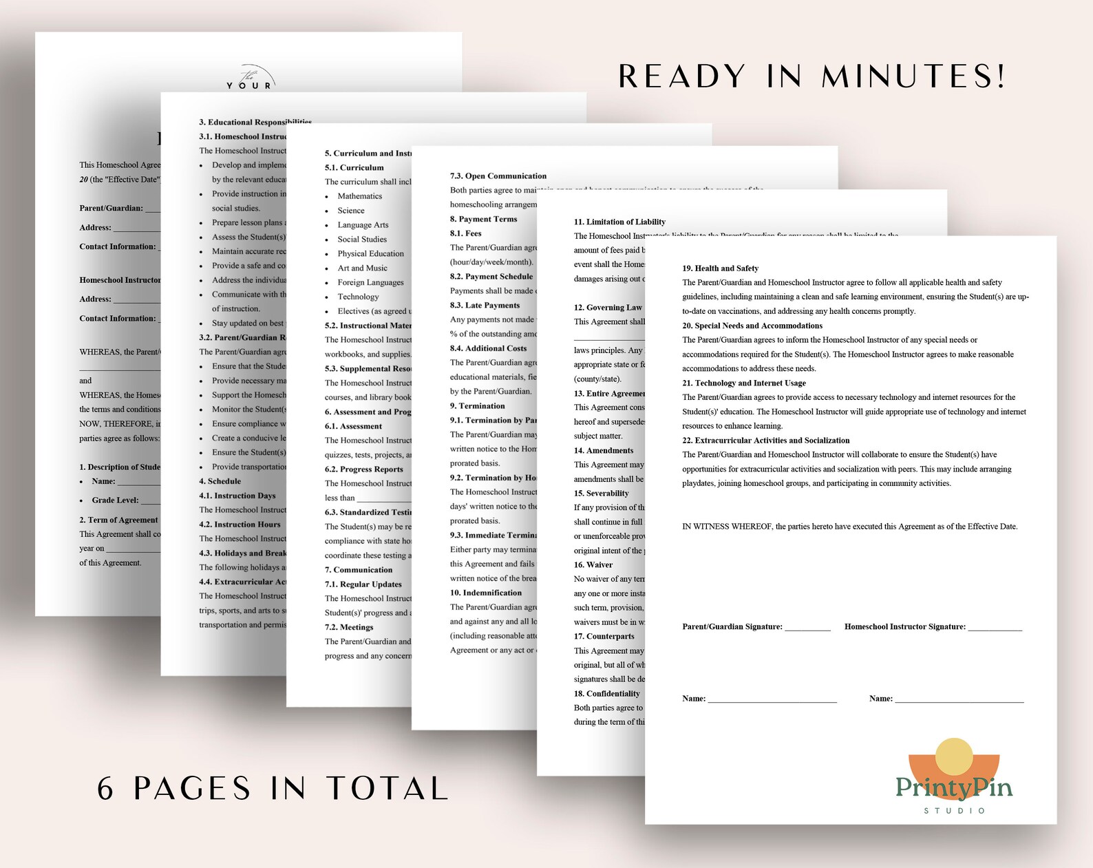 Customizable Homeschool Agreement Template - Editable Home Education ...