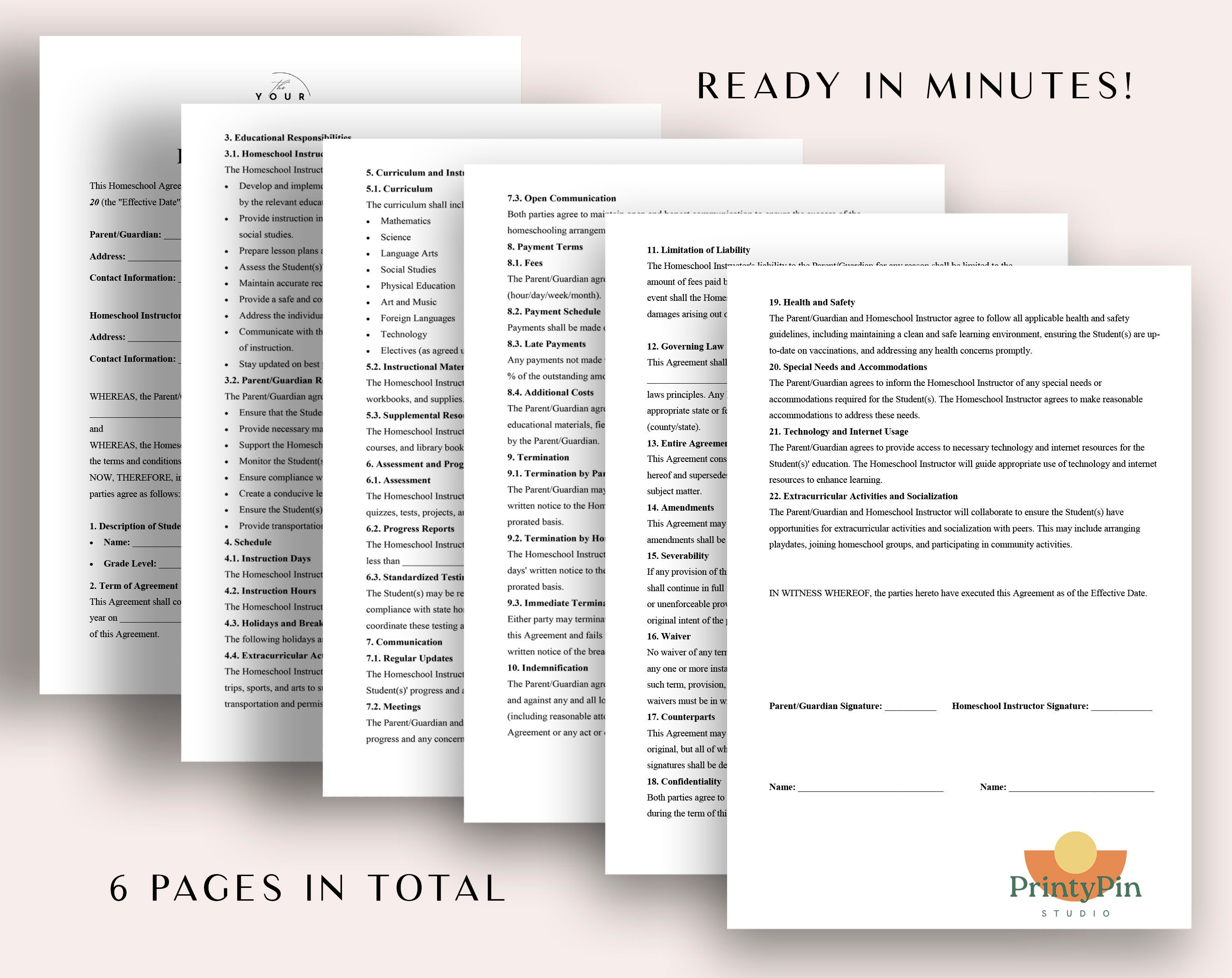 Customizable Homeschool Agreement Template - Editable Home Education ...