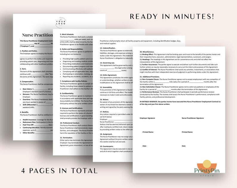 Nurse Practitioner Employment Contract | Detailed NP Agreement ...