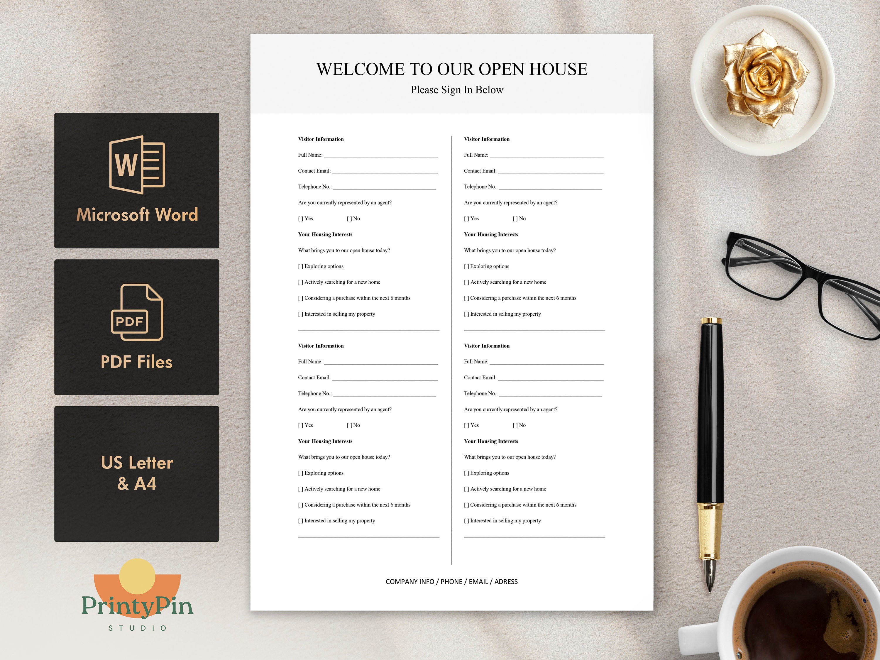Open House Sign in Sheet Editable Word Template & Pdfs | Real Estate ...